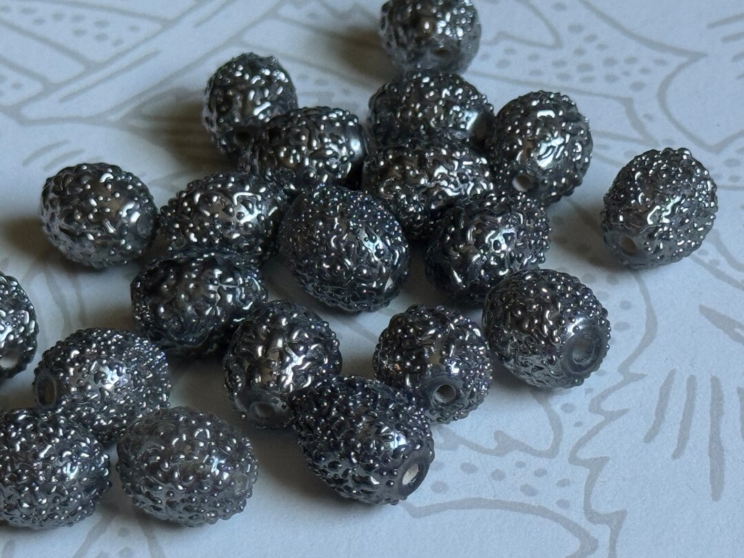 10 Vintage Glass Beads Silver Bumpy Sugar Beads - Etsy