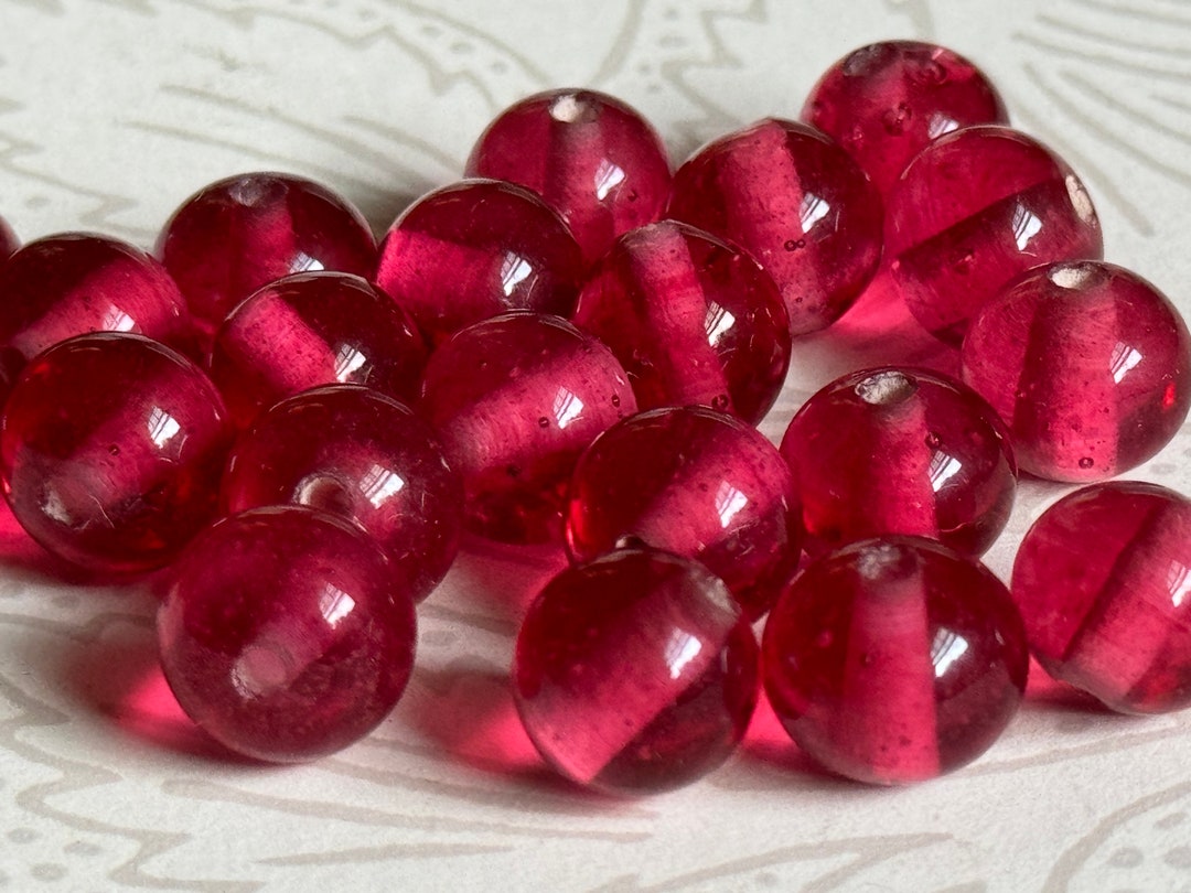 Vintage Glass Beads Cherry Brand Bright Raspberry Pink Beads 12mm (see ...