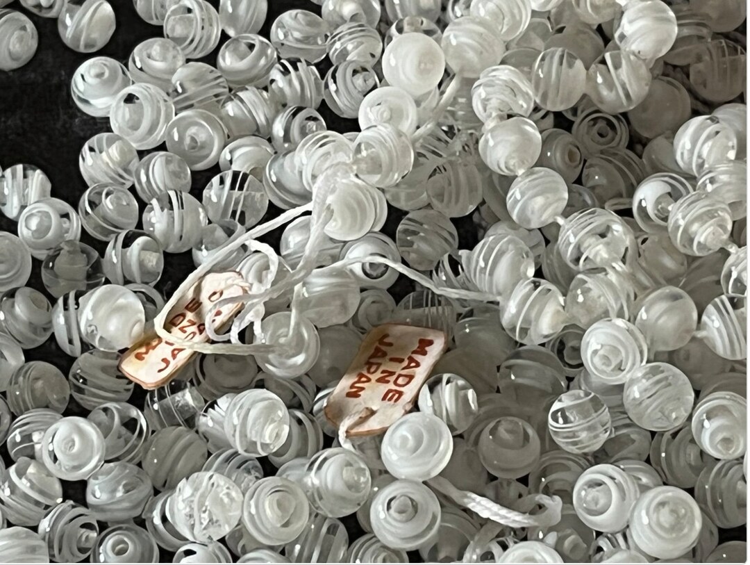 Vintage Glass Beads Handmade Japanese White Swirl Spacer Accent Beads ...