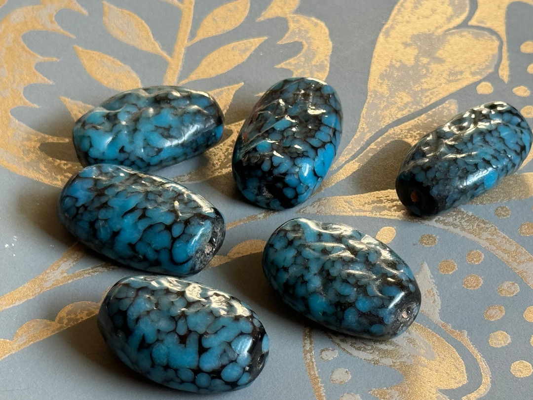 Vintage Glass Beads Handmade Japanese Haskell Focal Beads Black & Blue ...