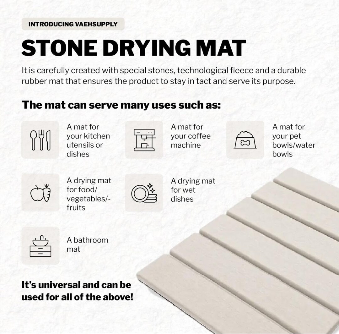 Stone Dish Drying Mat - Etsy