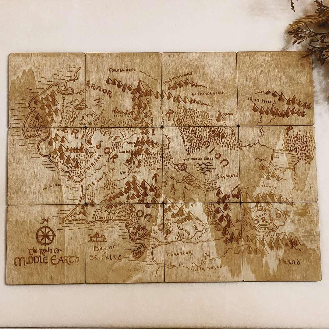 Customized Middle Earth Map Wooden Drink Coasters Laser Engraved Set of ...