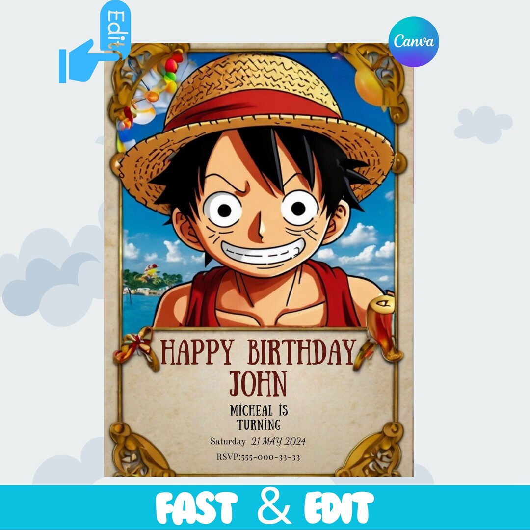 One Piece Birthday Invitation Birthday Invitation Cartoon Girl Kid ...