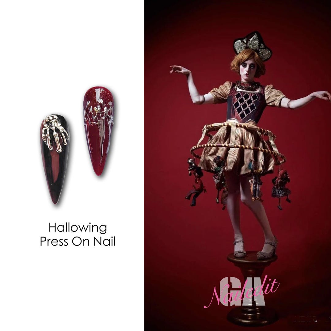 Black Obsession With Fangs and a Crow's Head Long Stiletto Press on ...