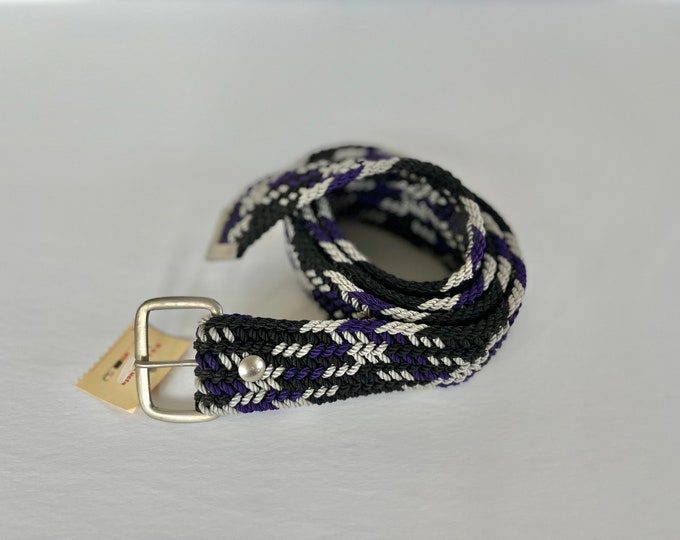 Western Nylon Cord Braided Belt. Black With Gray and Purple. - Etsy