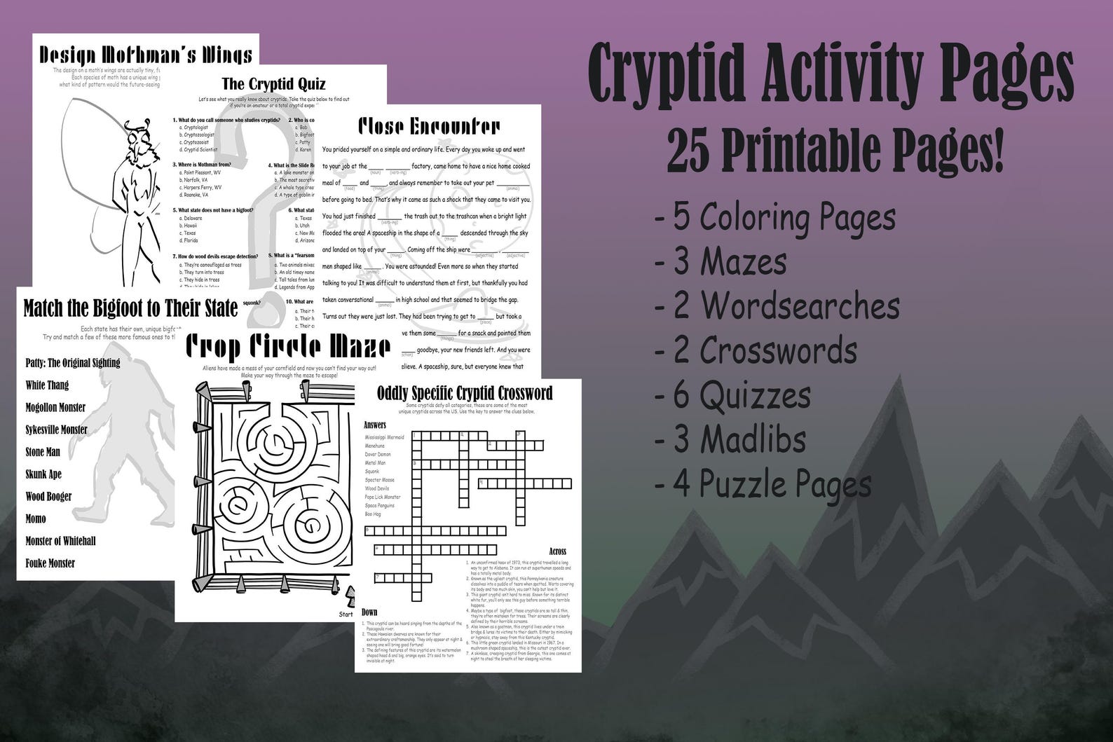 Printable Cryptid Activity Pages - Instant Digital Download - Etsy