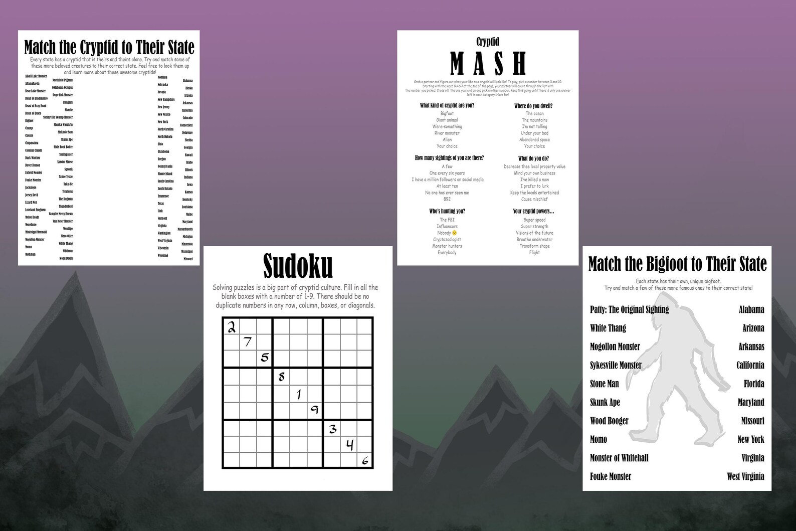 Printable Cryptid Activity Pages - Instant Digital Download - Etsy