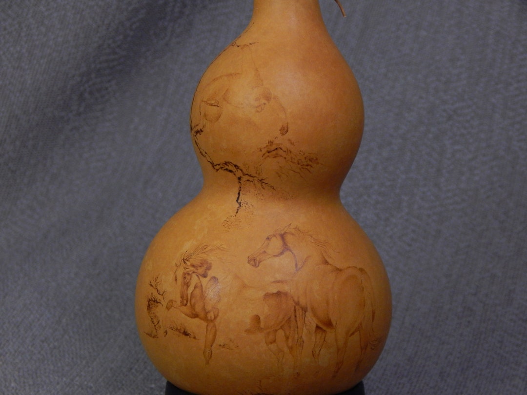 Handmade Statues Gourd Calabash Pyrography Gift Birthday Monkey Horse ...