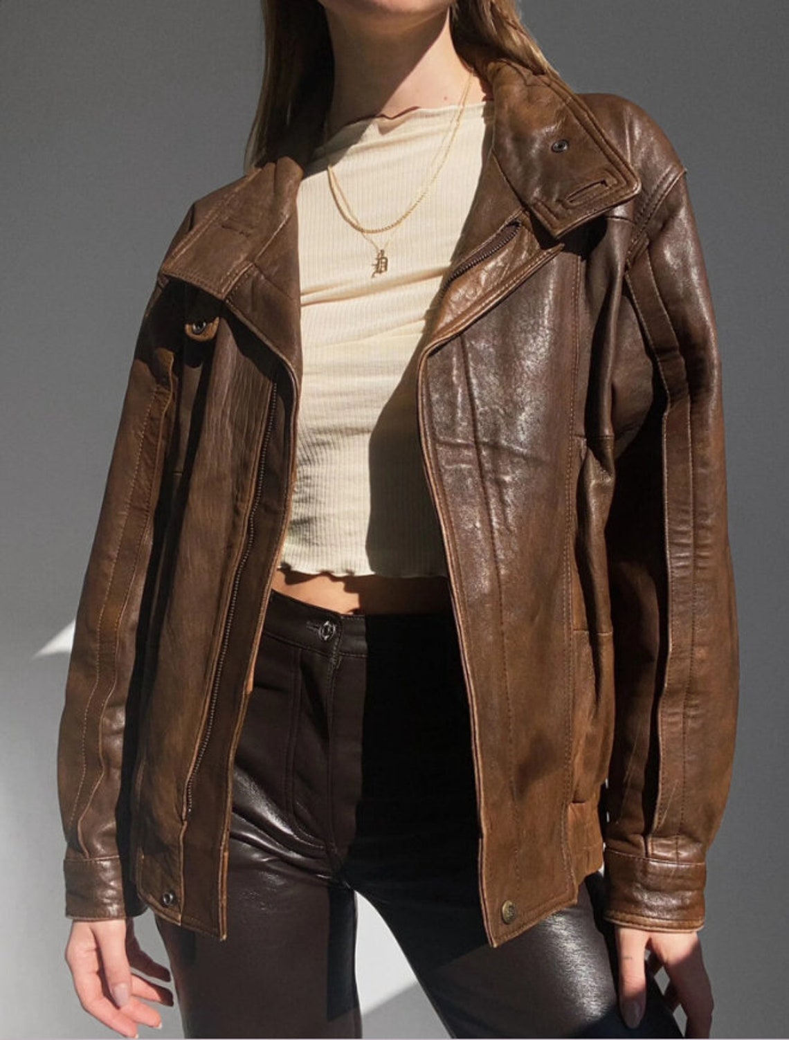 90s Womens Vintage Oversized Jacket, Ladies Leather Jacket, Ladies Biker Jacket, Ladies ...