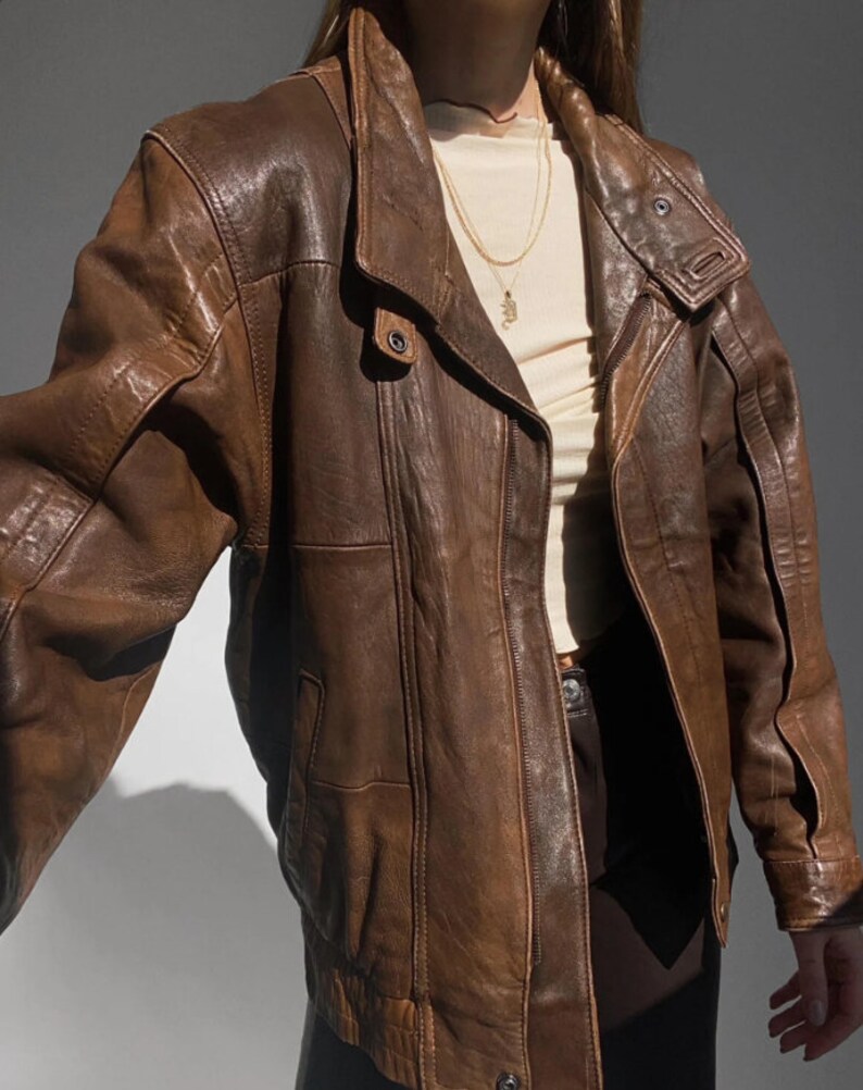 90s Womens Vintage Oversized Jacket, Ladies Leather Jacket, Ladies Biker Jacket, Ladies ...