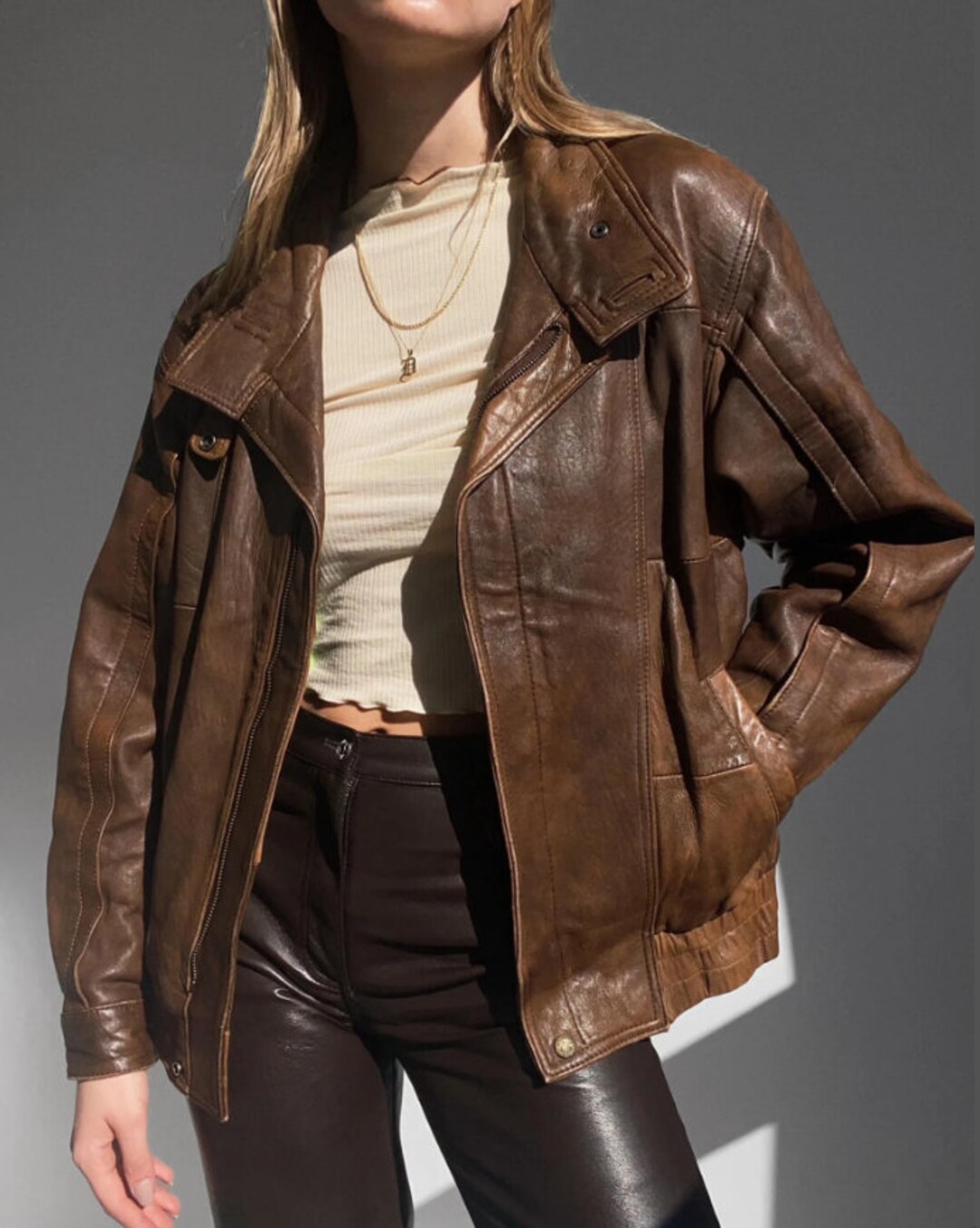 90s Womens Vintage Oversized Jacket, Ladies Leather Jacket, Ladies Biker Jacket, Ladies ...