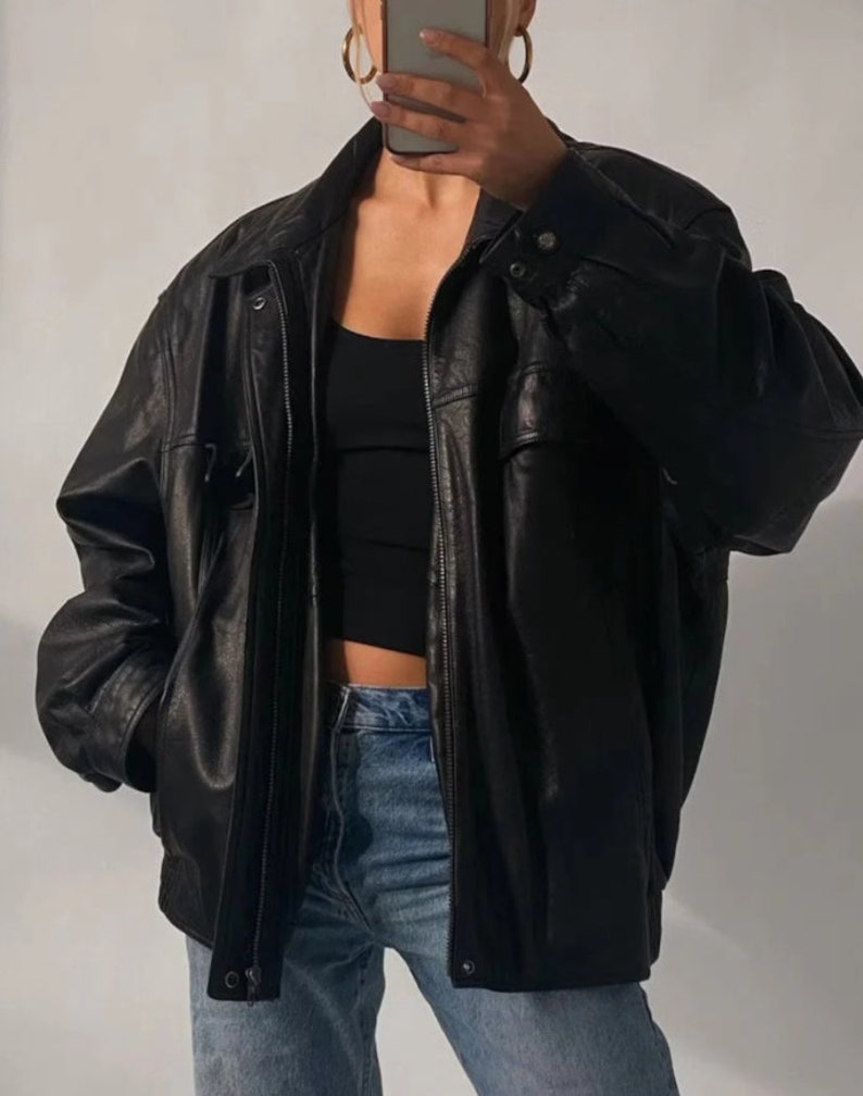 90s Womens Vintage Oversized Jacket, Ladies Biker Jacket, Ladies Leather Jacket, , Ladies ...