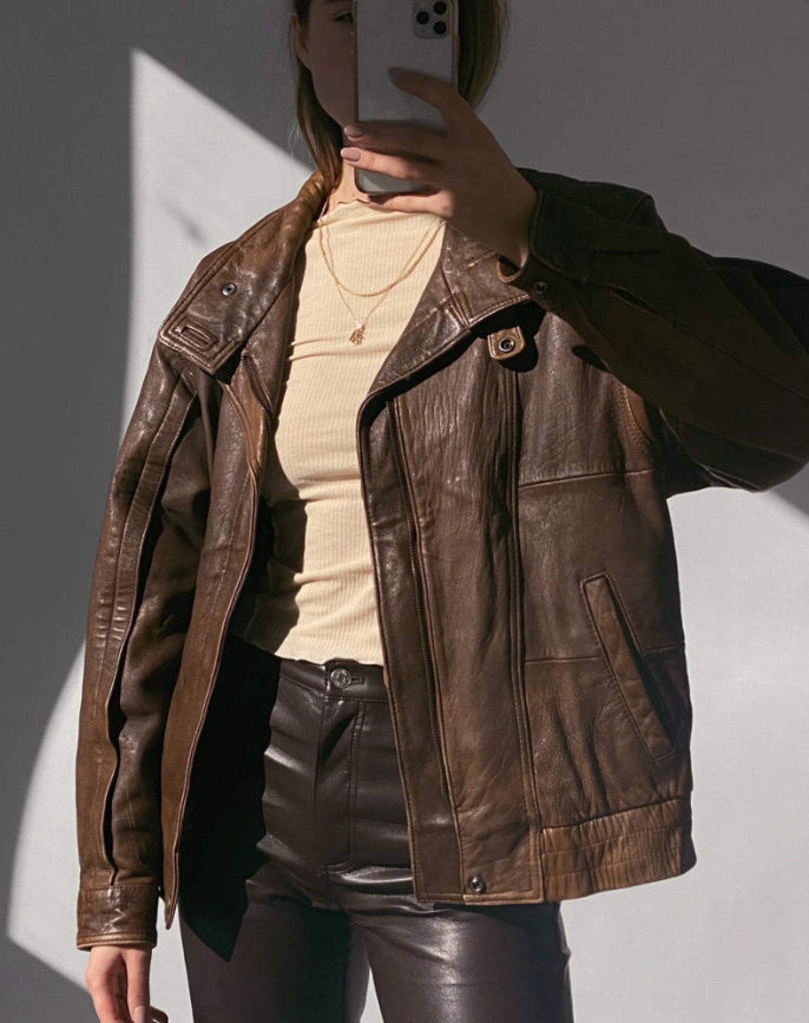 90s Womens Vintage Oversized Jacket, Ladies Leather Jacket, Ladies Biker Jacket, Ladies ...