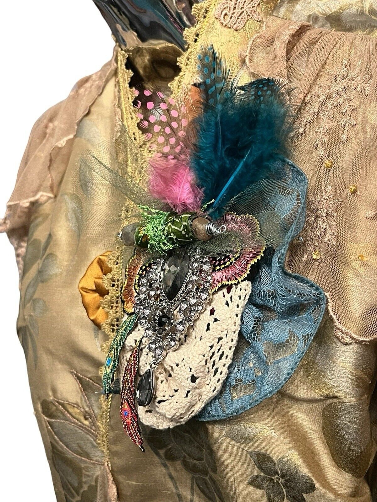Art to Wear Hand Made Jeweled Fabric Collage Boho Victorian Statement ...