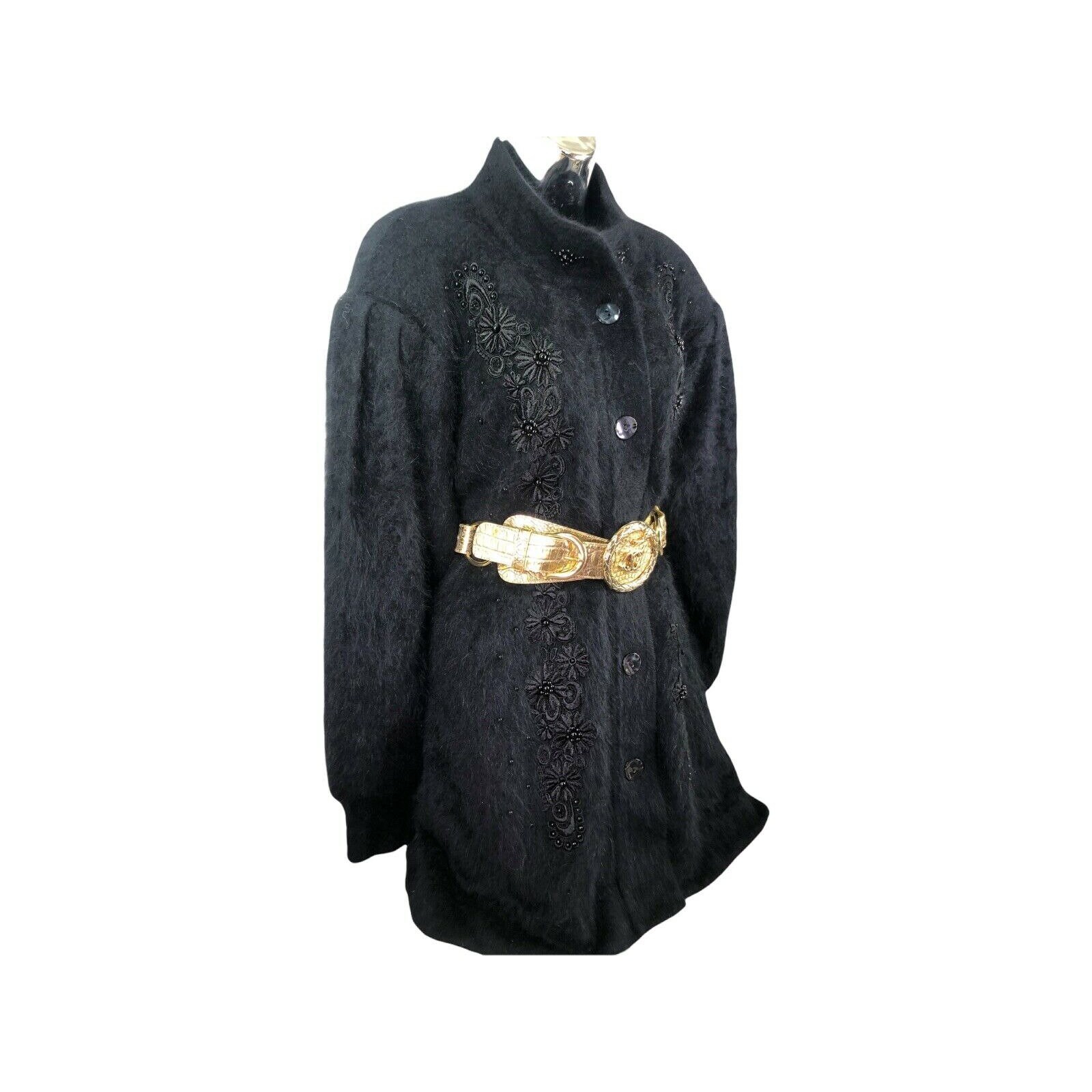 Vtg Lee Sands Embellished Angora Rabbit Sweater Jacket Glam Plus Sz One ...