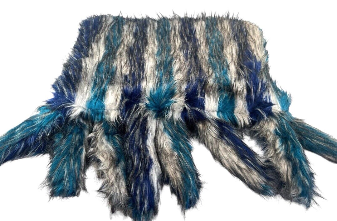Vtg ADRIENNE LANDAU Rainbow Stripe Faux Fur Throw With Tails Size 50" X ...