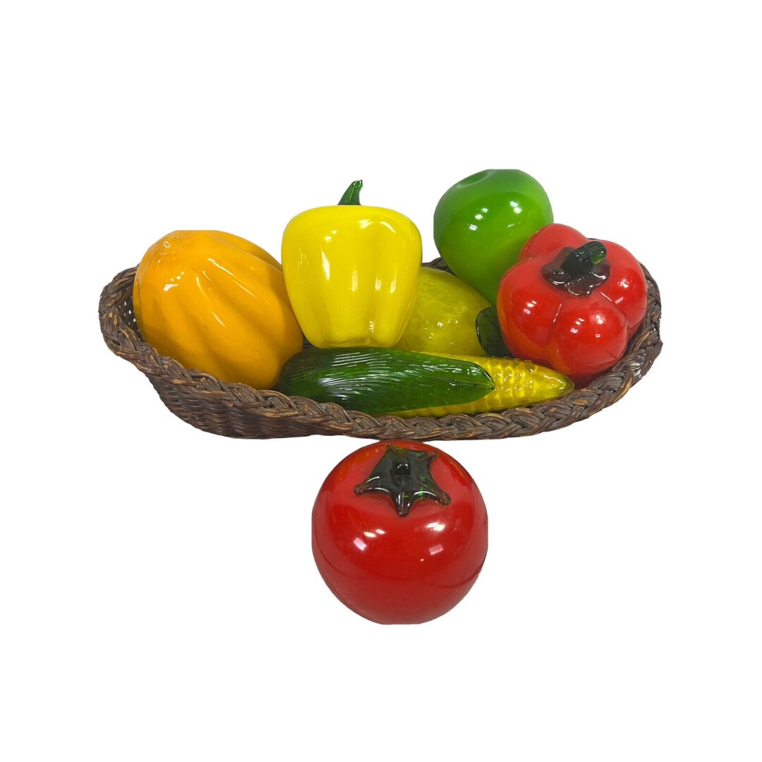 Lot of 7 Murano Handblown Art Glass Fruit & Vegetables in Basket 12 - Etsy