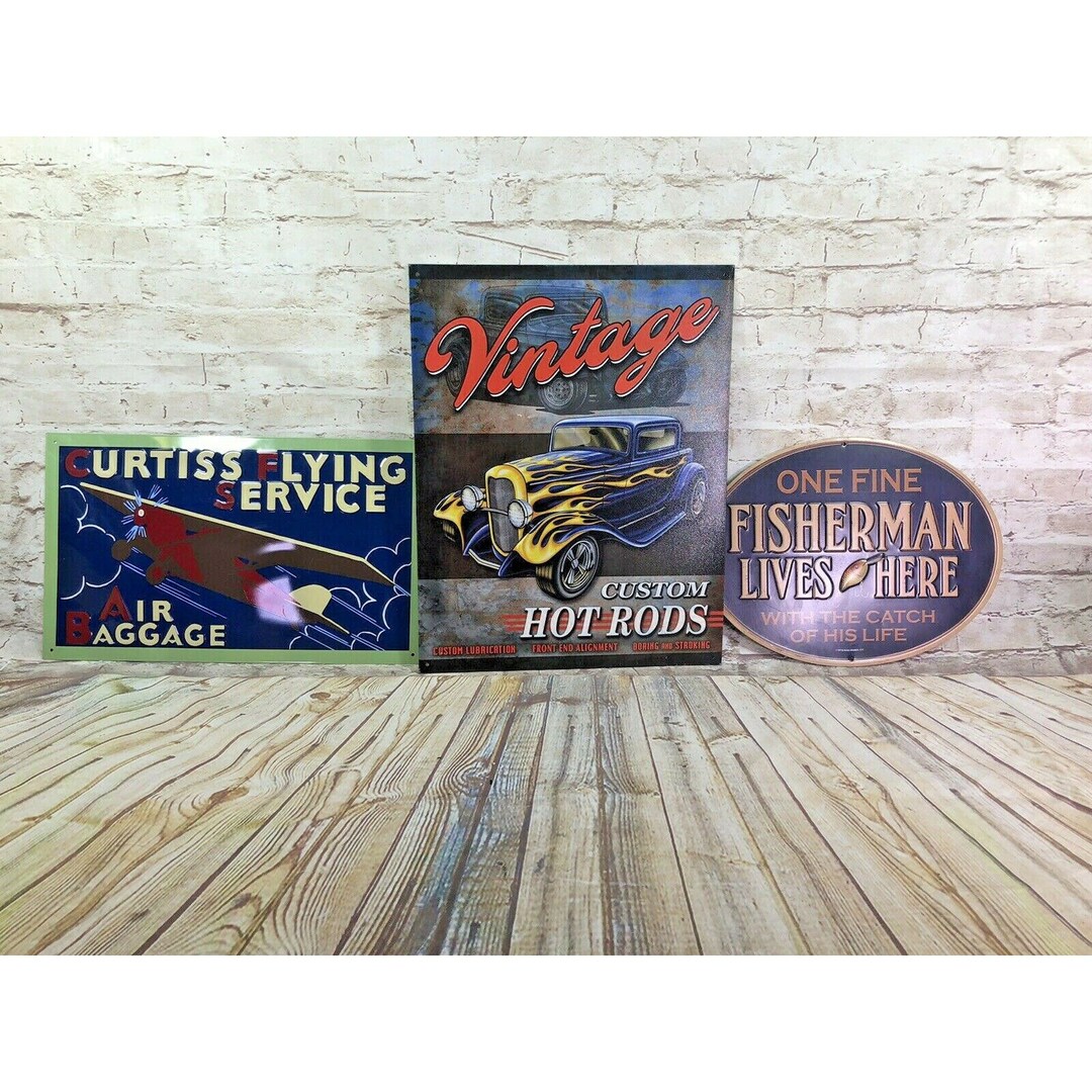 Retro Tin Metal Sign Plaque Wall Décor Lot of 3 Man Cave - Etsy