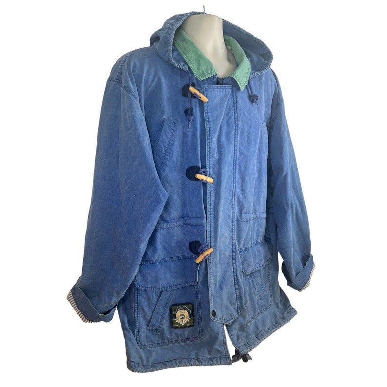 Vtg 90's Boat Works Mans Nautical Denim Detachable Hood Boating Jacket ...
