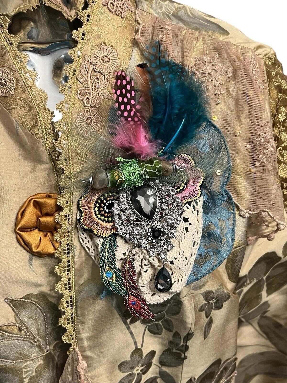 Art to Wear Hand Made Jeweled Fabric Collage Boho Victorian Statement ...