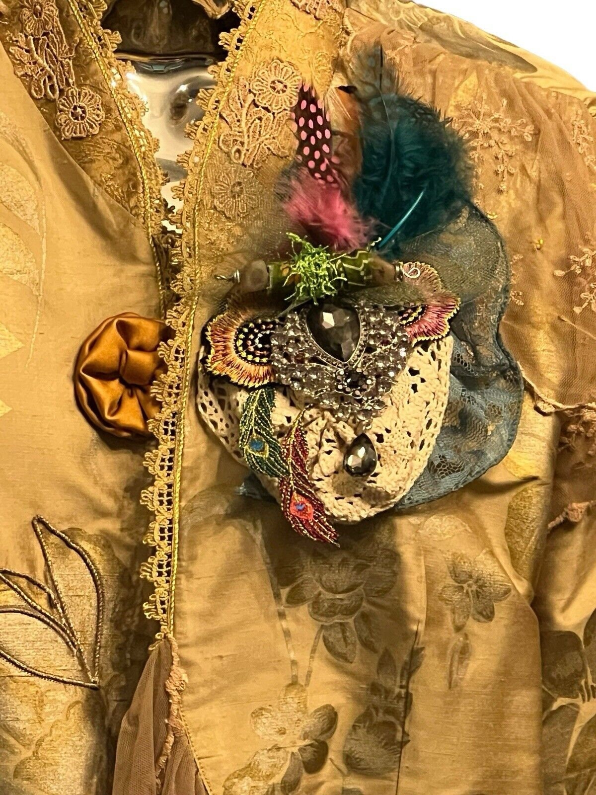 Art to Wear Hand Made Jeweled Fabric Collage Boho Victorian Statement ...