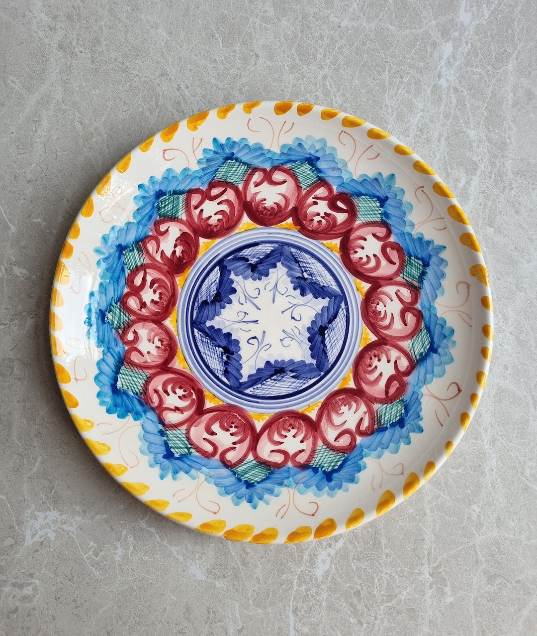 Large Vintage Hand Painted Mediterranean Plate, Portugal or Spain ...