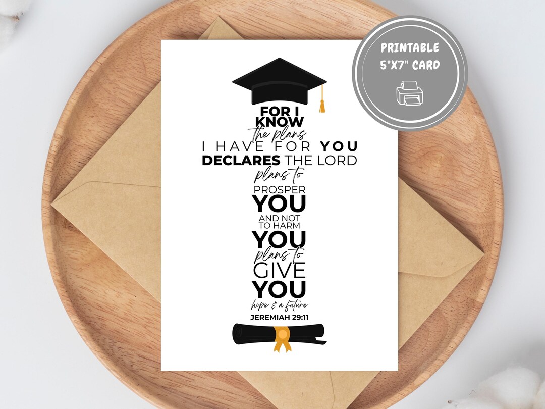 Christian Graduation Card Printable, Jeremiah 29:11 Bible Verse, Gold ...