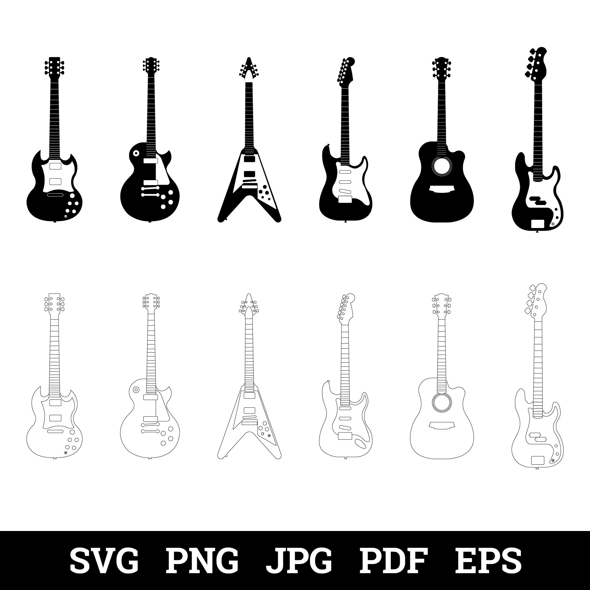 Guitar Bundle - 4 Electric Guitars, 1 Acoustic, 1 Bass | Digital Clip ...