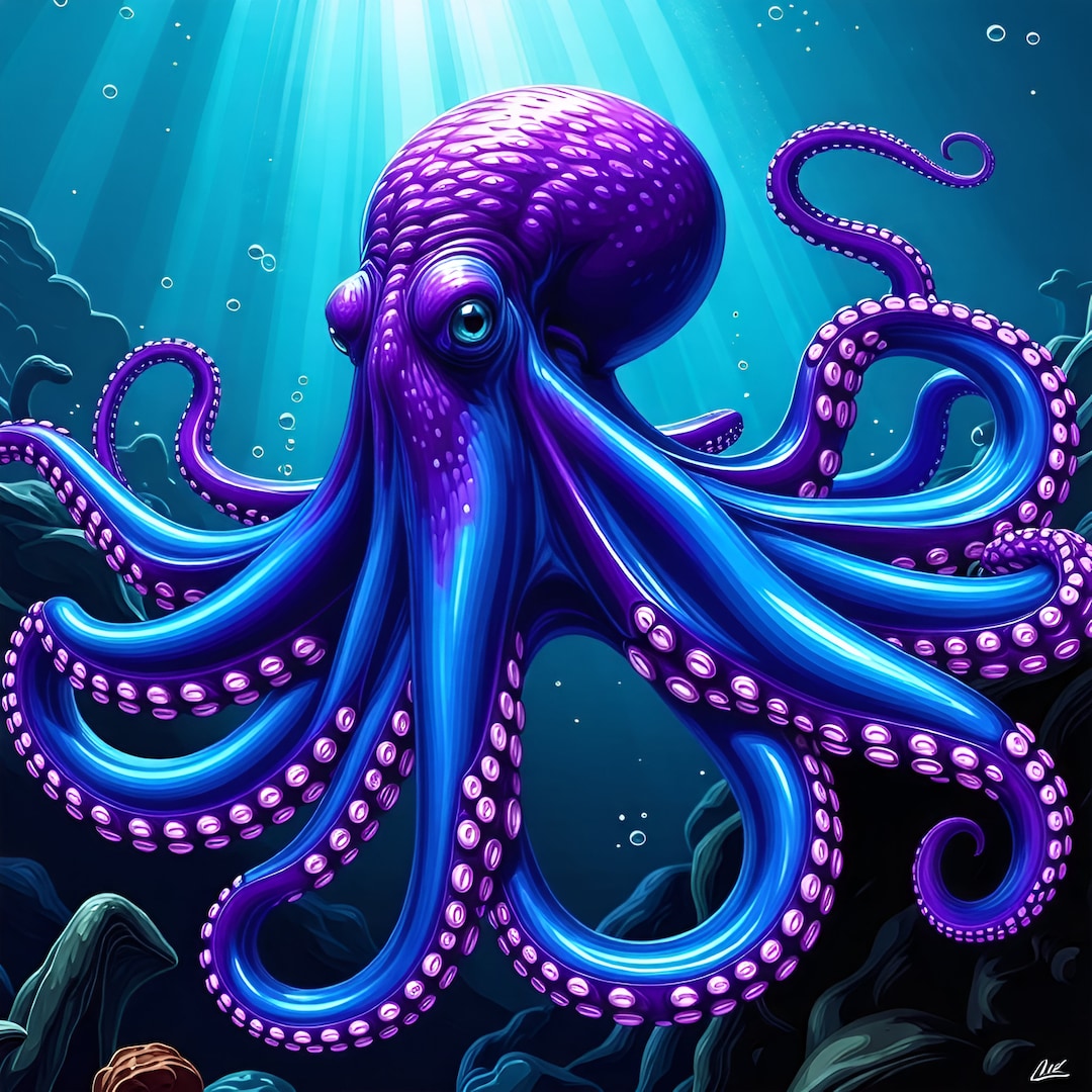 Purple Octopus Printable Art - Cute Sea Creature Illustration Jpg ...