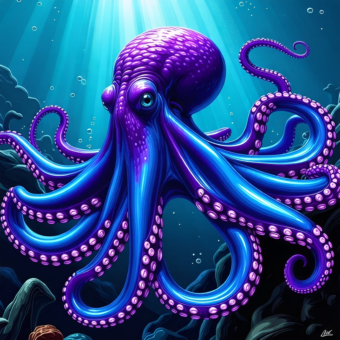 Purple Octopus Printable Art - Cute Sea Creature Illustration Jpg ...
