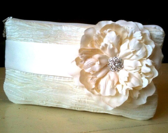 Kate Wedding Bag Flower Clutch in IVORY With Handmade Fabric Flower ...