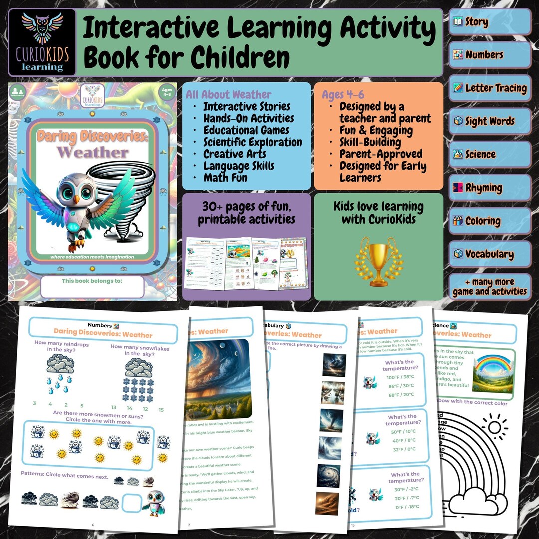 Interactive Weather Activity Book for Kids, Montessori Kindergarten ...