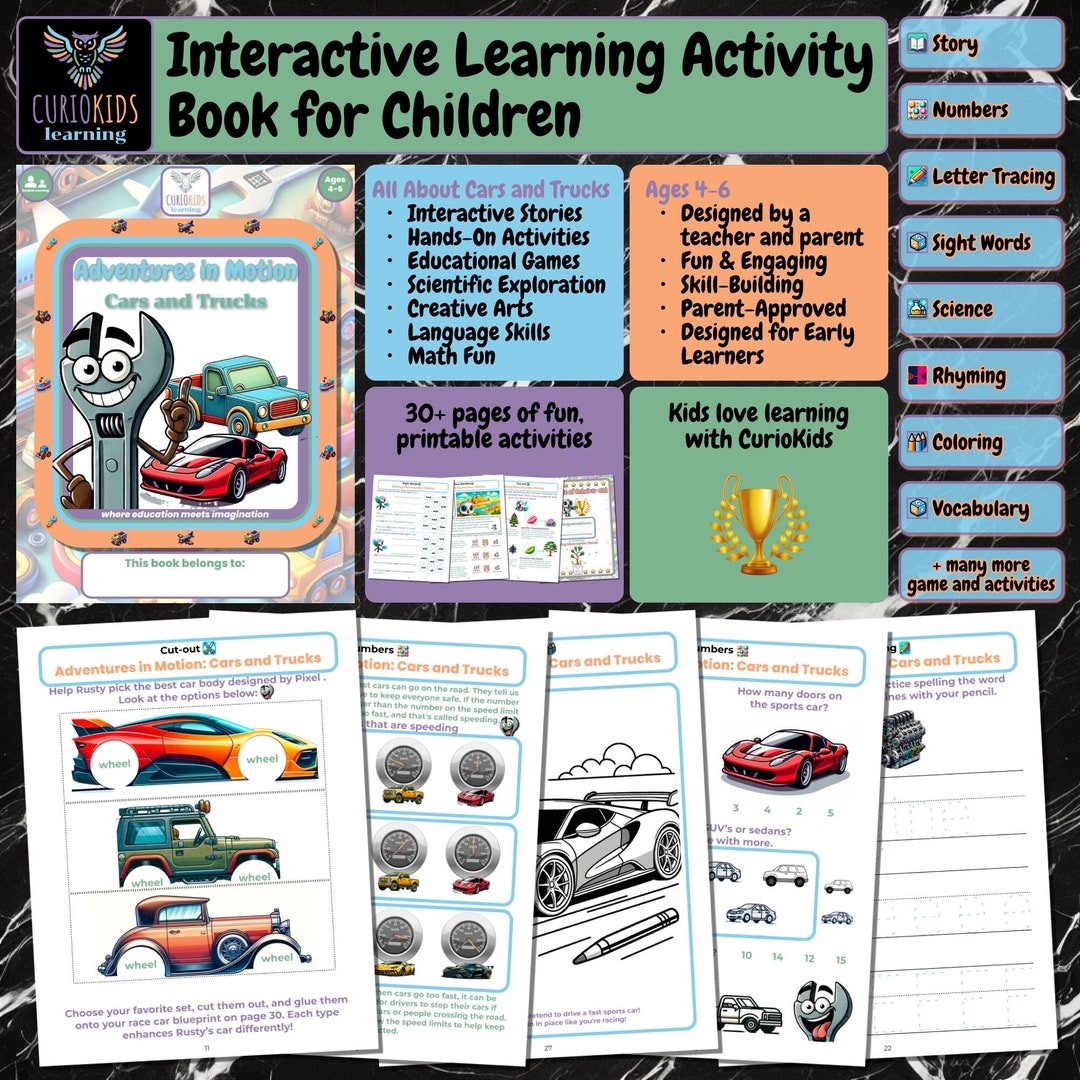 Interactive Cars Activity Book for Kids, Montessori Kindergarten ...