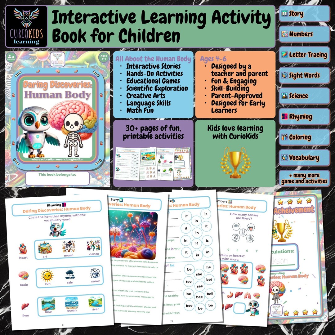 Human Body Activity Book for Kids, Montessori Kindergarten Preschool ...