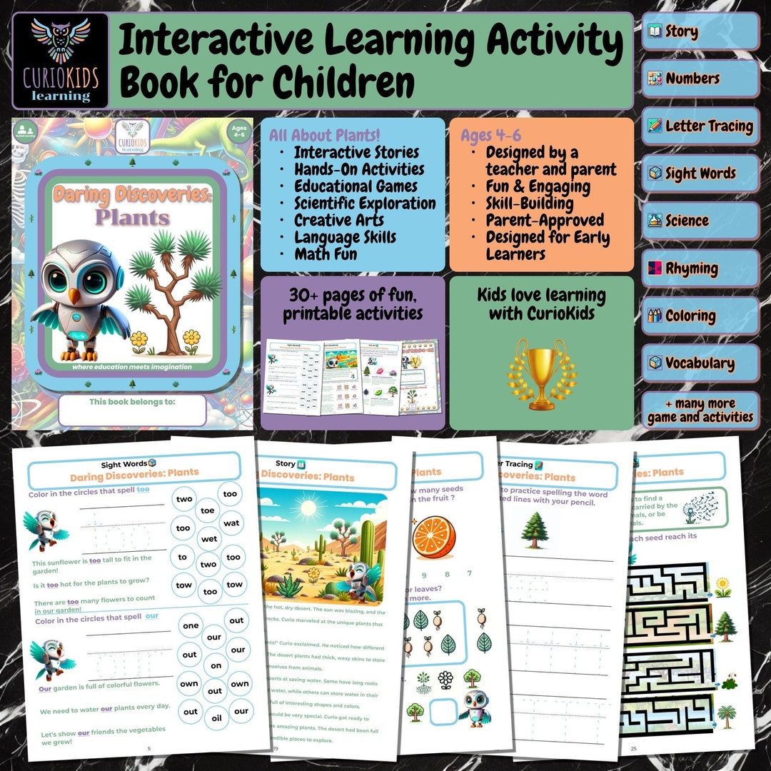 Interactive Plant Activity Book for Kids, Montessori Kindergarten ...