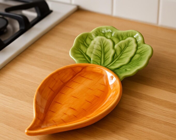 Vintage Ceramic Carrot & Lettuce Serving Dish | Hand-painted Vegetable ...