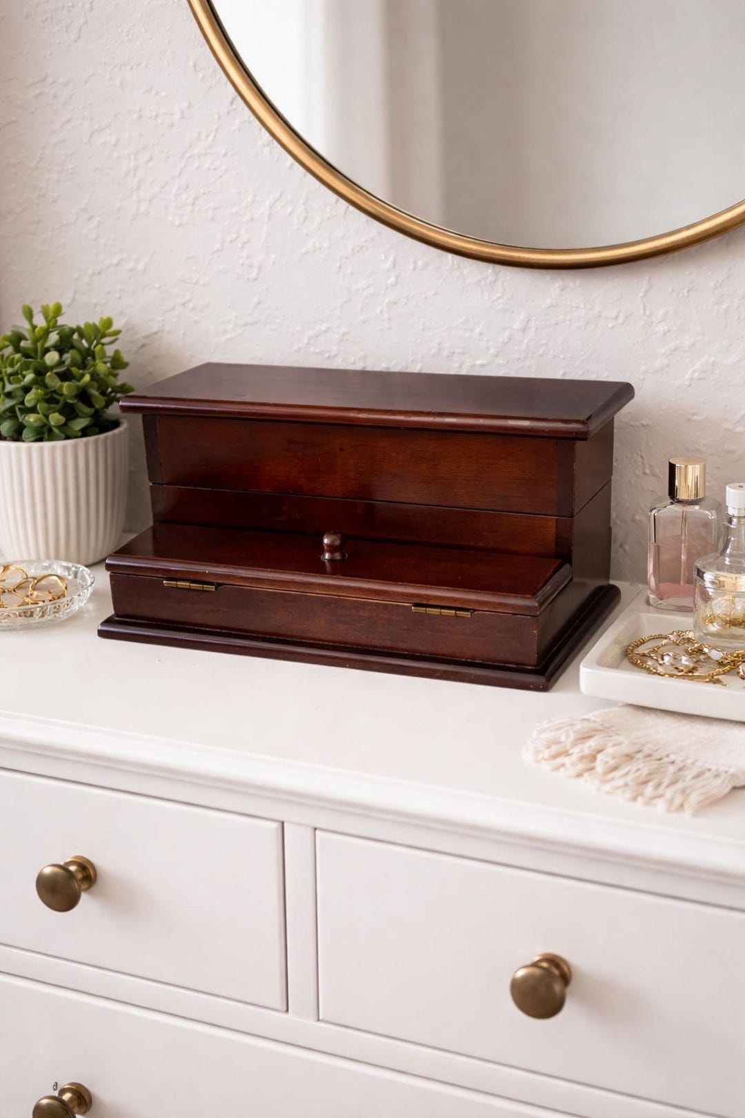 Bombay Company Mahogany Jewelry Box Vintage Wood Chest With Drawers ...