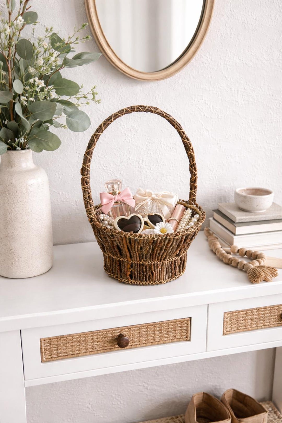 Vintage Twig Basket With Handle, Rustic Handmade Philippine Basket ...