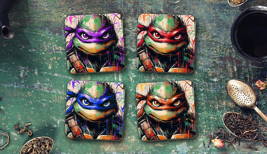Drink Coaster Ninja Turtles Street Art set of 4, Corkboard Backing ...