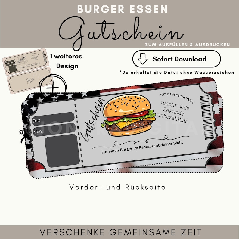 Burger Food Voucher Template | Burger Food Voucher to Print | Gift Idea ...