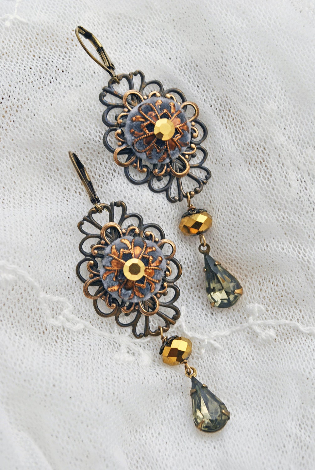 Royal Grace Long Dangling Antique Gold Filigree Lace - Etsy