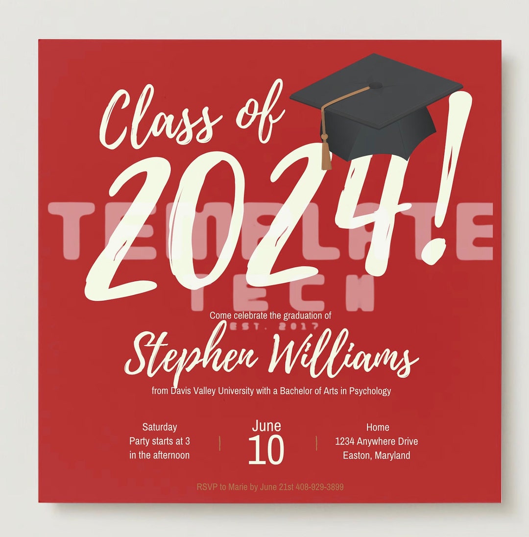 2024 Red & Beige Typographic Graduation Party Invitation - Etsy