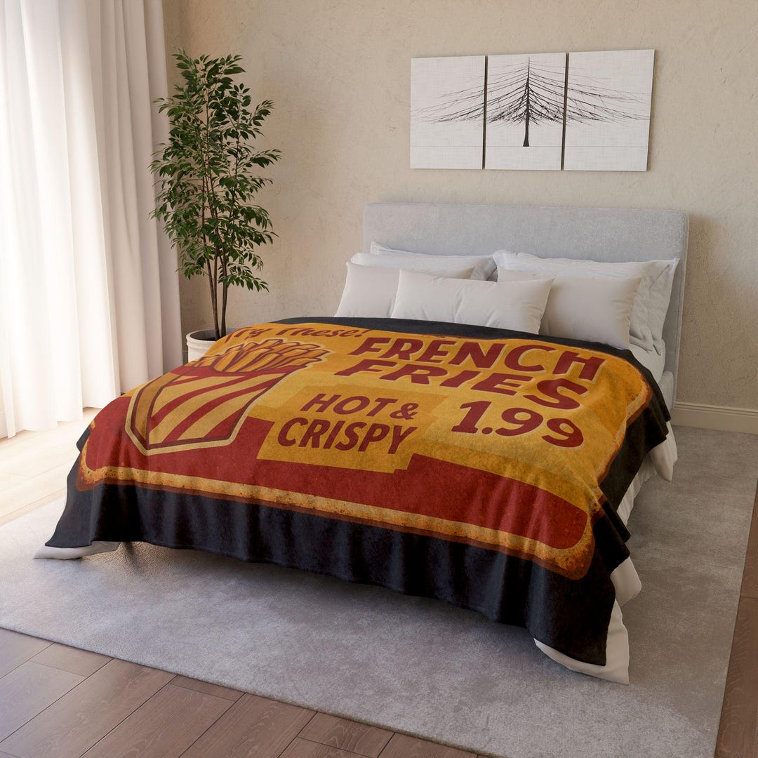 Vintage French Fries Throw Blanket: Retro Foodie Decor - Etsy