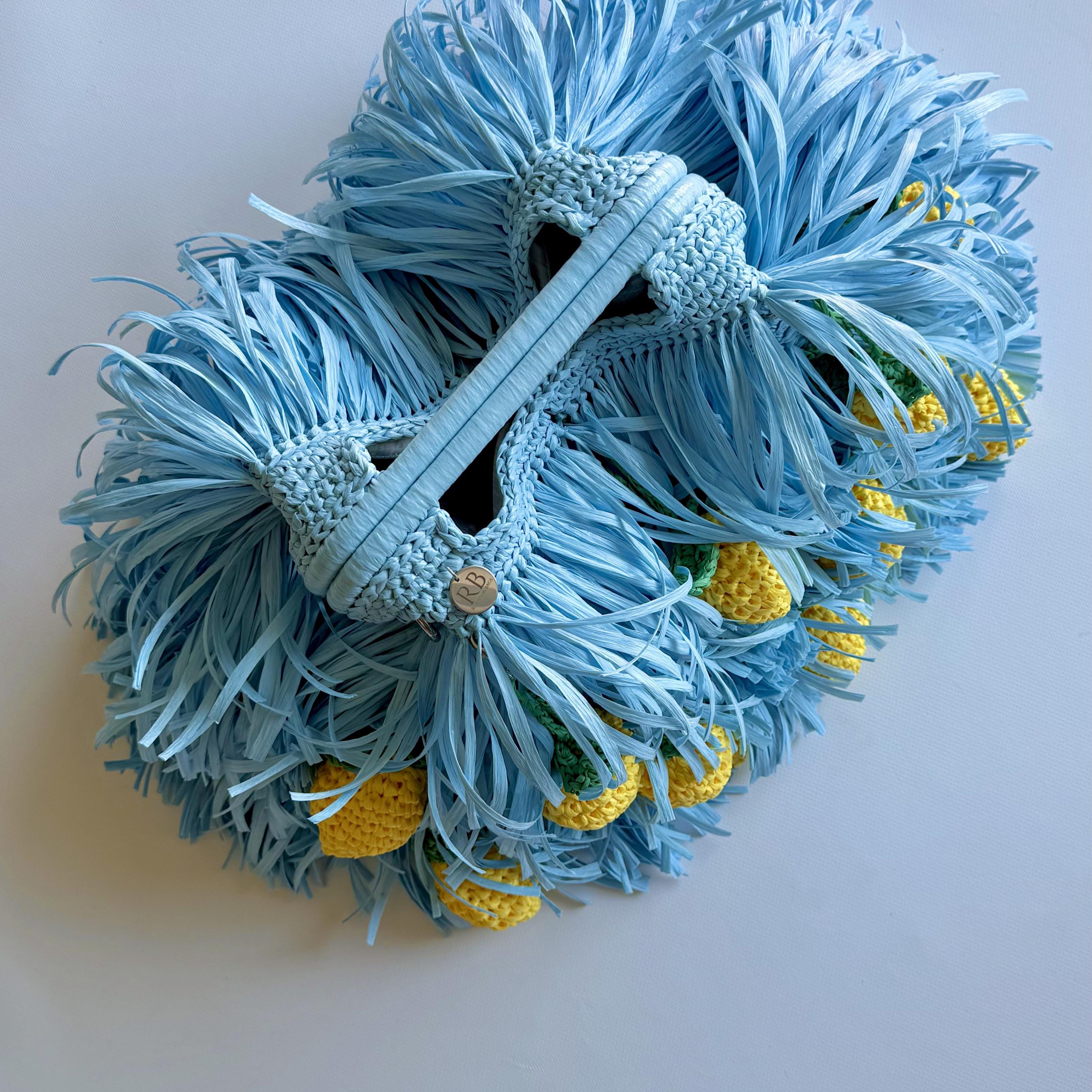 Raffia Woven Bag With Lemon, Eco Friendly Tote and Clutch, Crochet ...