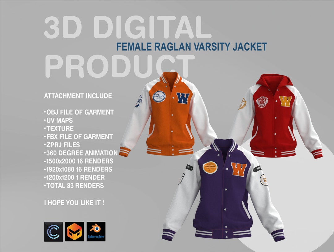 3D RAGLAN VARSITY JACKET - CLO3D - Digital - 3djacket - 3dcoat ...