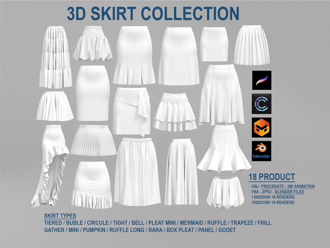 3D Skirt Collection - Clo3d - Procreate Obj - Digital - Blender ...