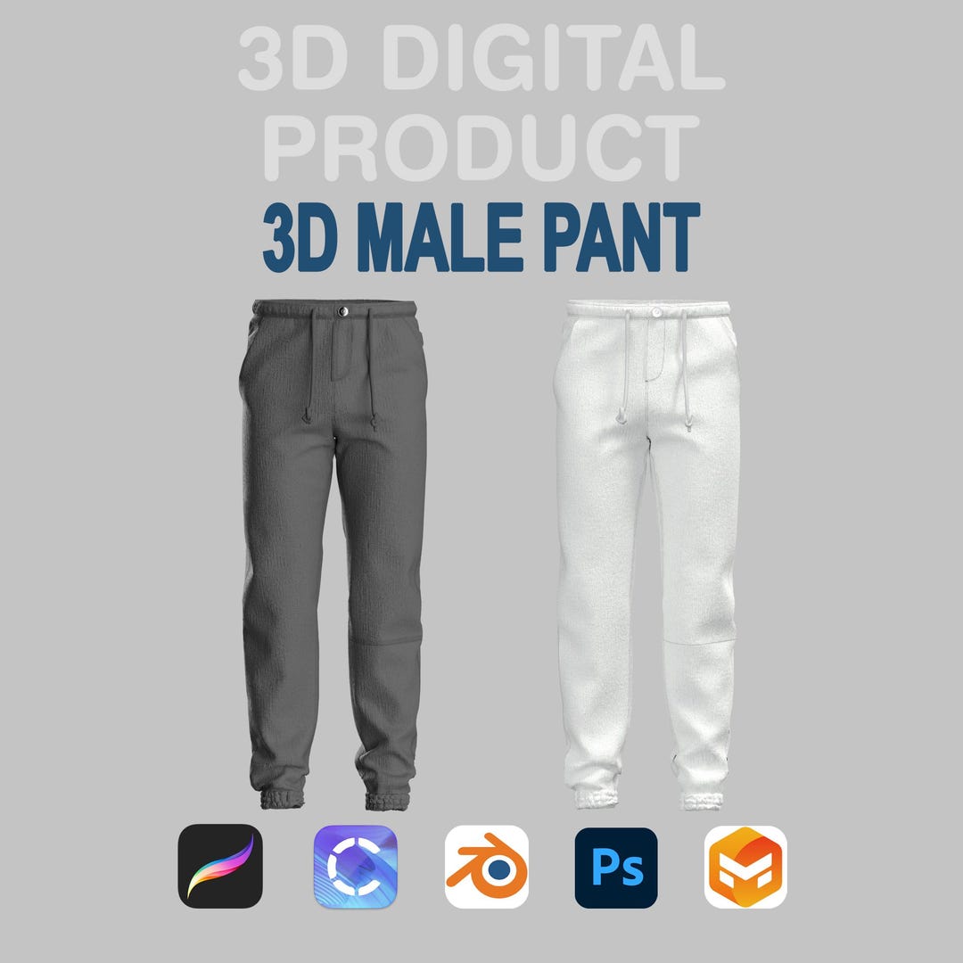 3D Male Pant – Clo3d & Procreate Customizable Digital Fashion Model for ...