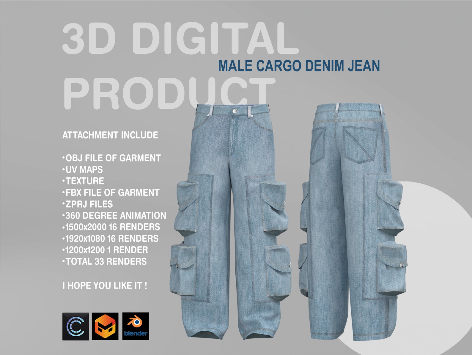 3D Jean - CLO3D - Marvelous Designer - 3D DENIM - OBJ - FBX - Pant - 3d ...