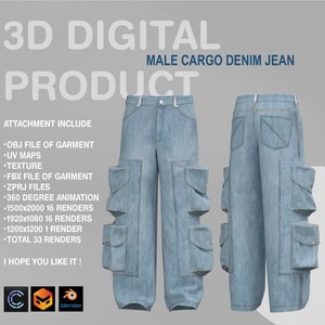 3D Jean - CLO3D - Marvelous Designer - 3D DENIM - OBJ - FBX - Pant - 3d ...