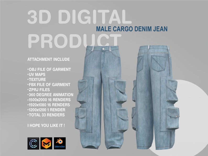 3D Jean - CLO3D - Marvelous Designer - 3D DENIM - OBJ - FBX - Pant - 3d ...